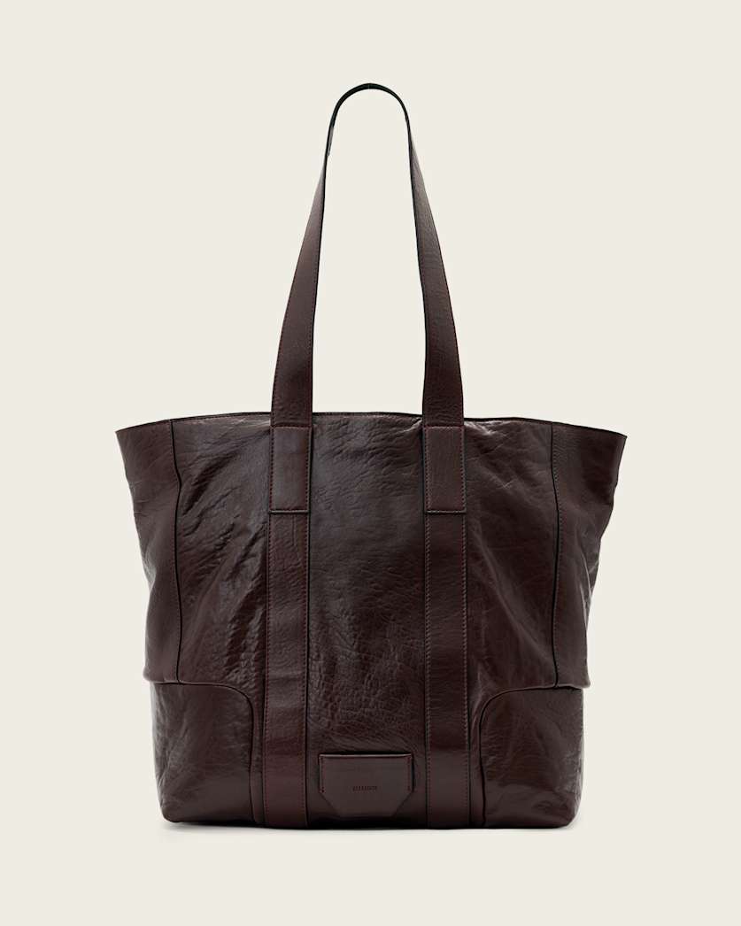 Ares Grain Leather Open Tote Bag BURNT UMBER RED | ALLSAINTS